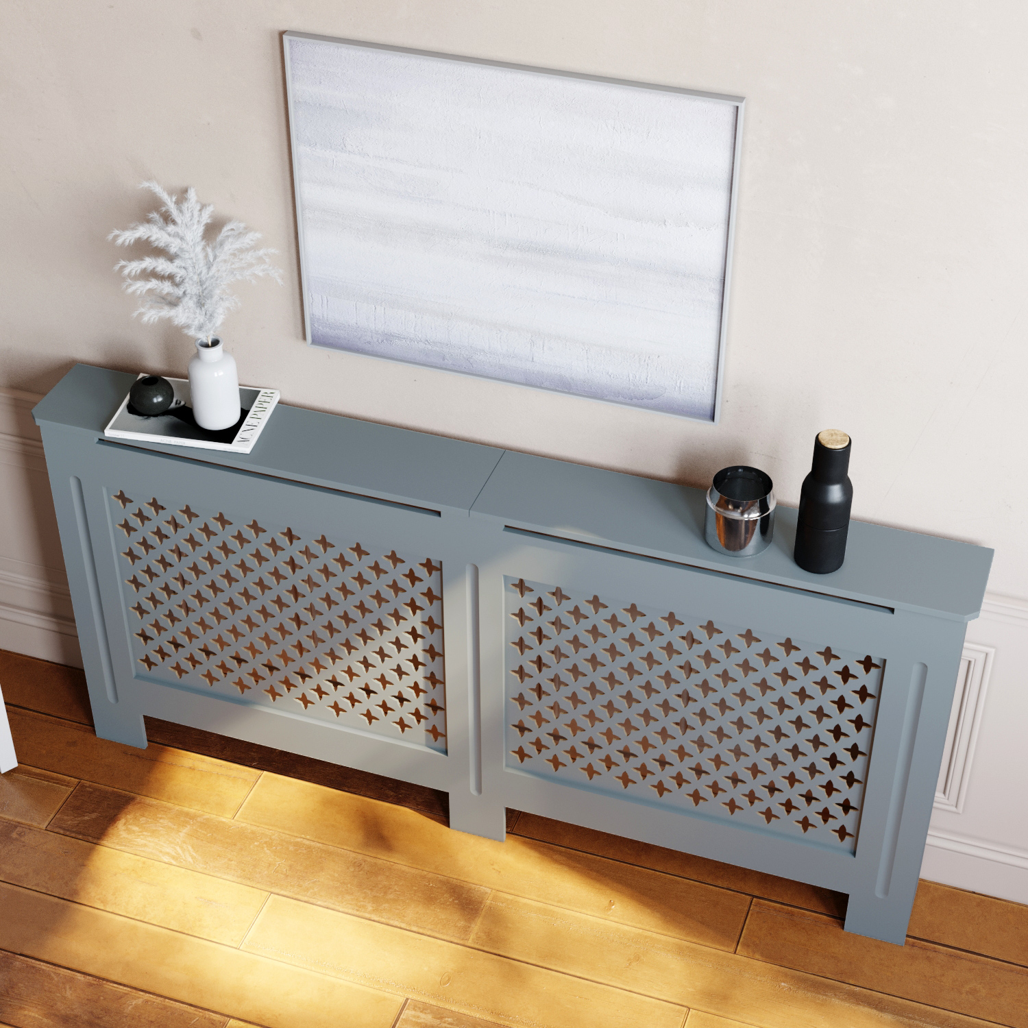 Extra Large Radiator Cover Modern Grey Painted Cross Grill Wood Wall ...
