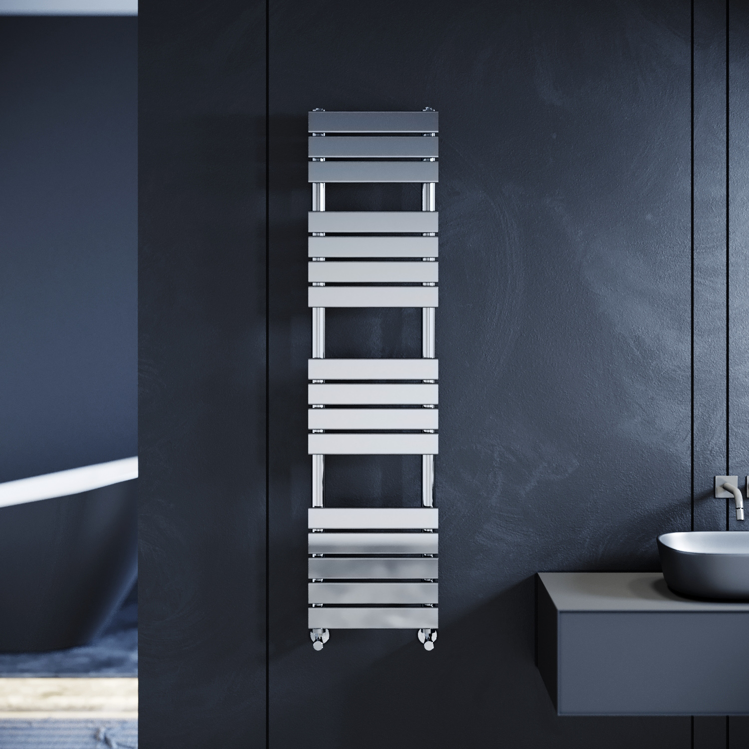 Towel Rail Radiator Designer Flat Panel Heated Bathroom Chrome 1600 x ...