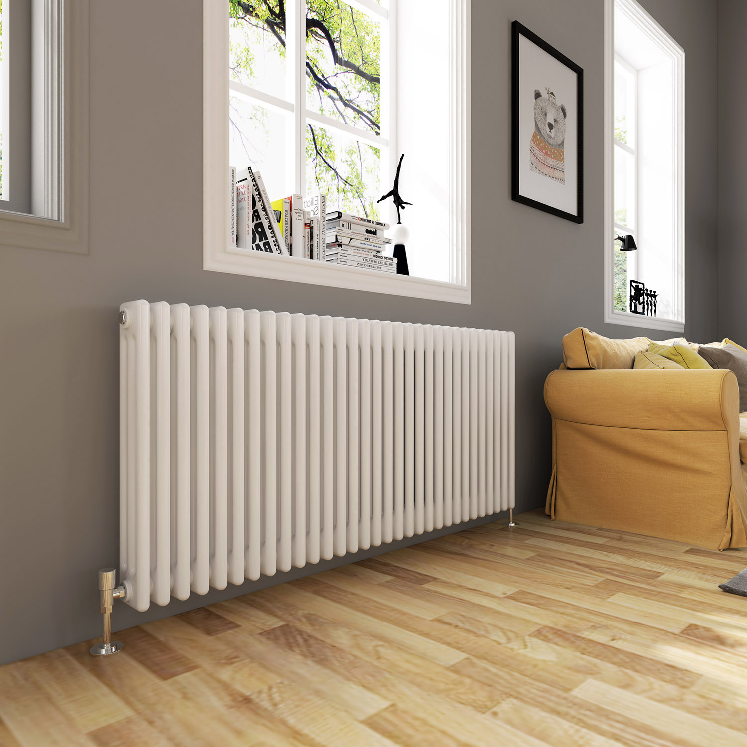 White Traditional Radiator Horizontal Triple Column Vintage Style Rads ...