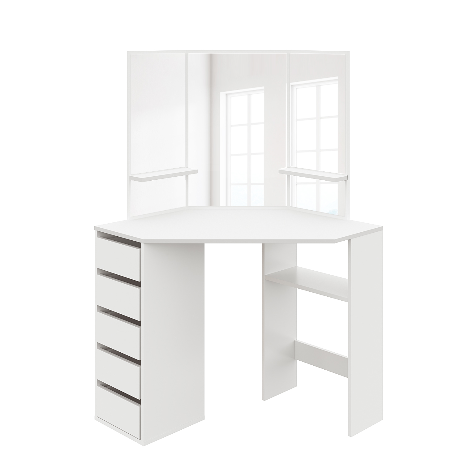ELEGANT Corner Dressing Table Makeup Dresser Desk with 3 Large Mirrors ...