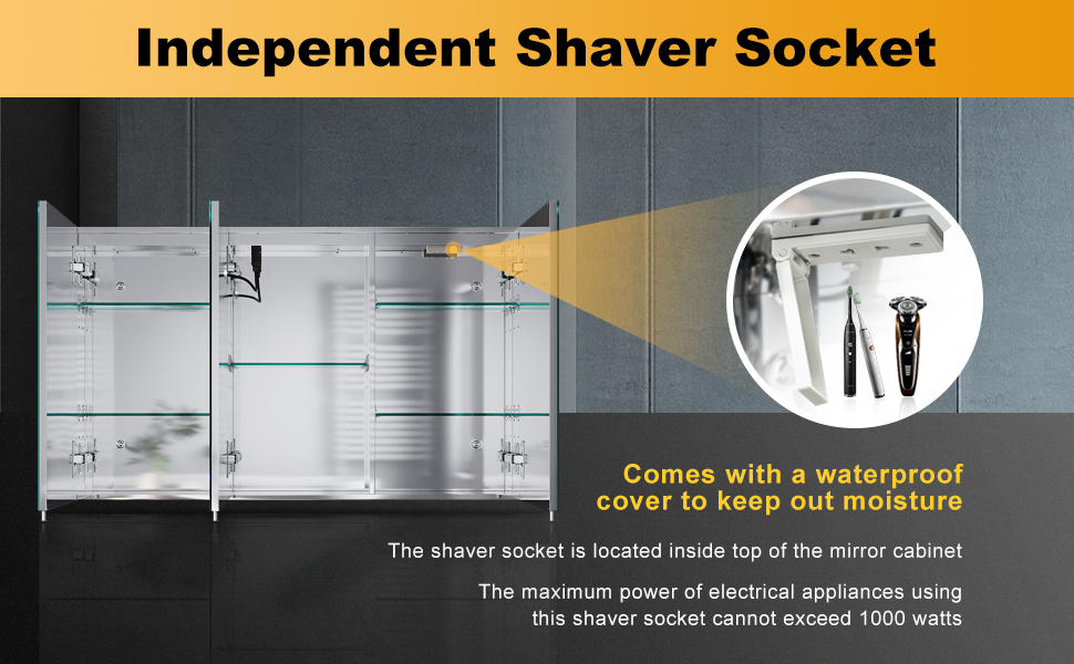 ELEGANT 3 Door Bathroom Mirror Cabinet with Shaver Socket + Demister ...