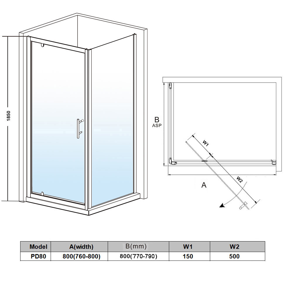 ELEGANT 800 x 800 mm Pivot Hinge Shower Enclosure Shower Screen ...