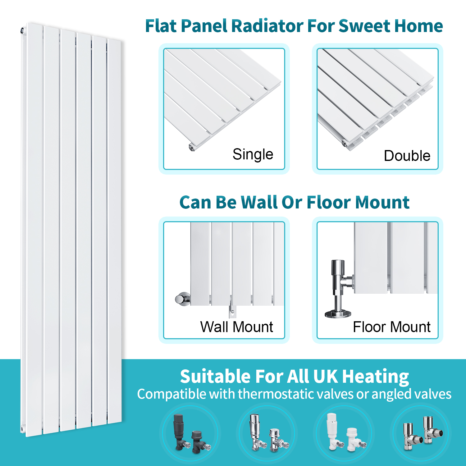 ELEGANT White Radiator Vertical Double Flat Panel High Thermal ...