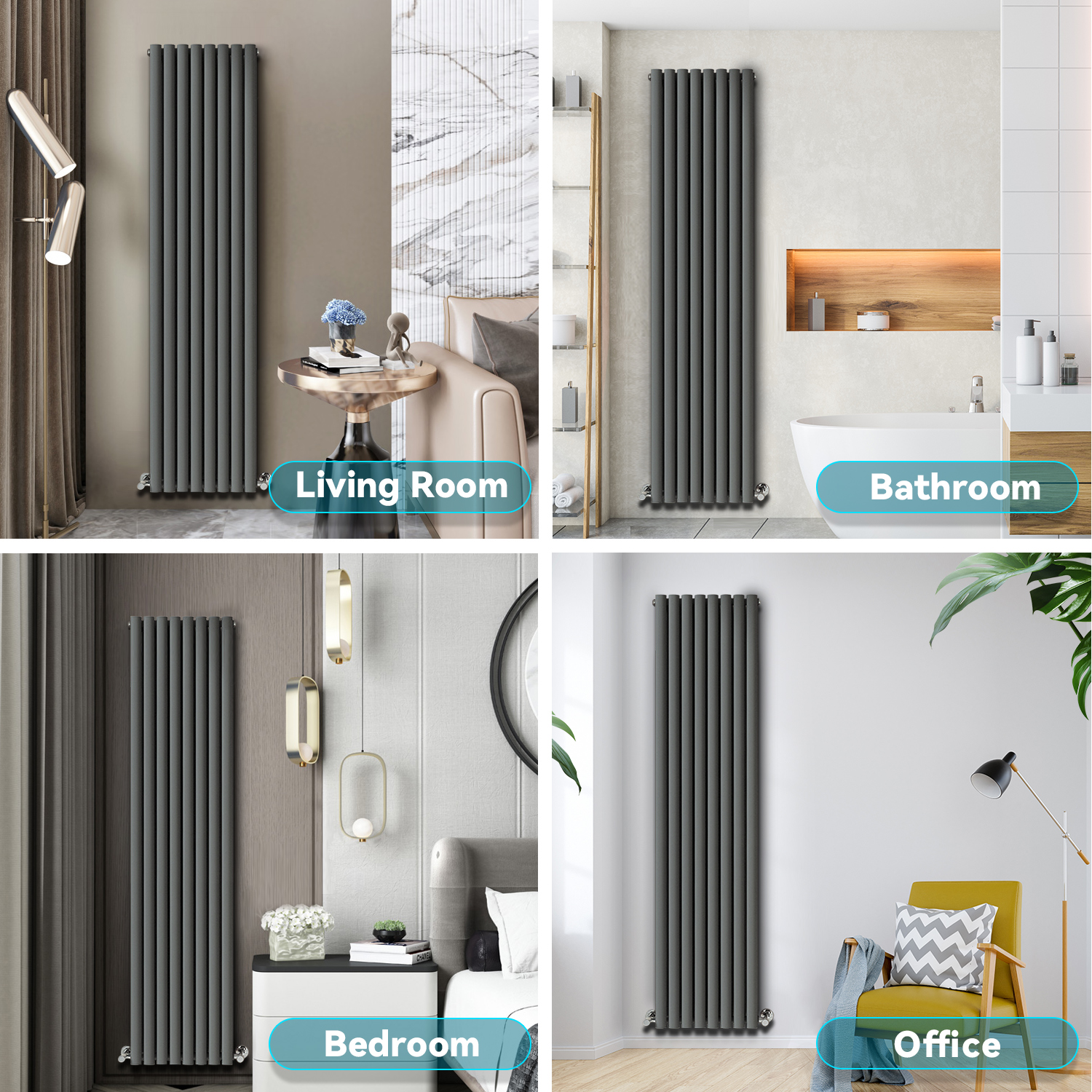 ELEGANT 1800 x 480 Anthracite Vertical Radiator Double Modern Oval ...