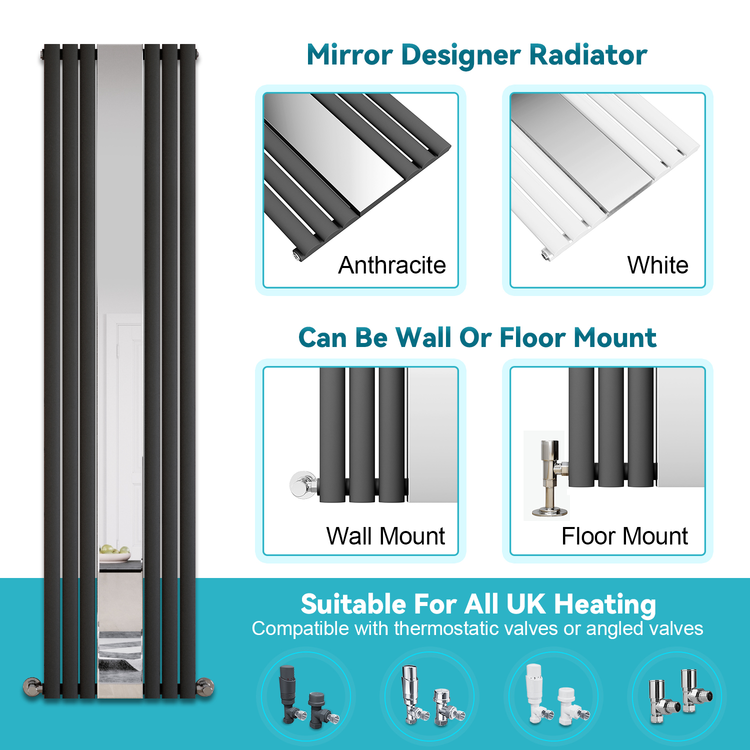 ELEGANT Anthracite Vertical Radiator Single Oval Panel Central Heating ...
