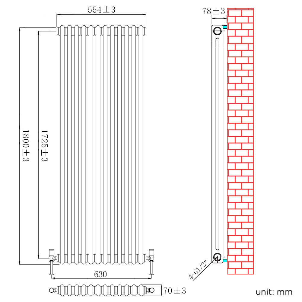 ELEGANT 1800 x 560 mm Traditional Vertical Radiator Cast Iron Double ...
