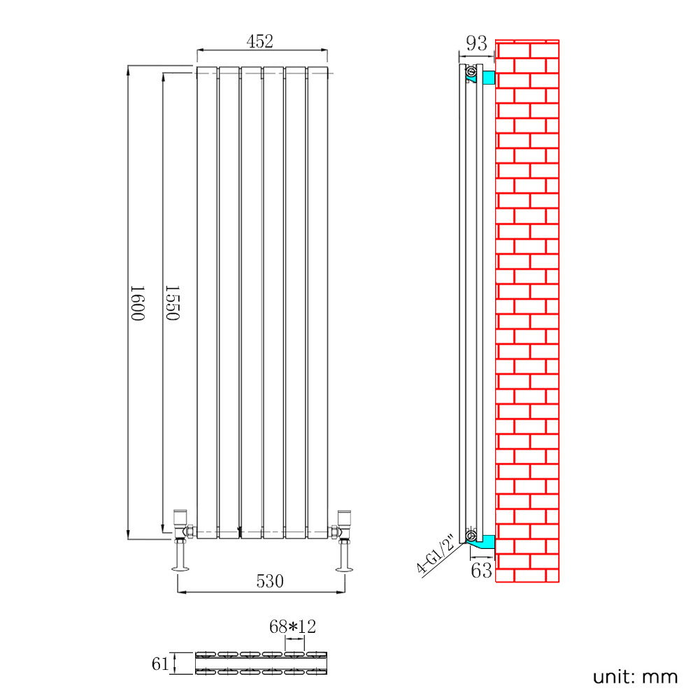 ELEGANT Designer Central Heating Vertical Column Radiator 1600 x 452 mm ...