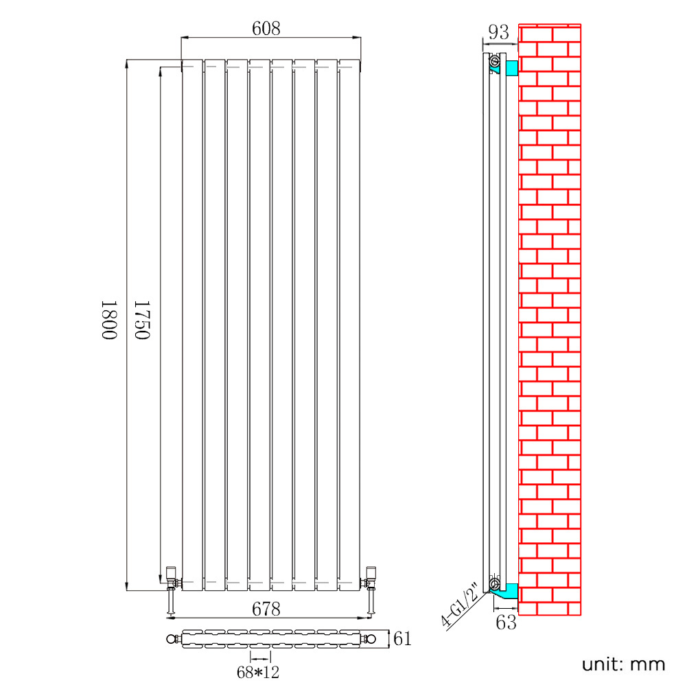ELEGANT High Heat Output Radiator 1800x608mm White Double Flat Panel ...