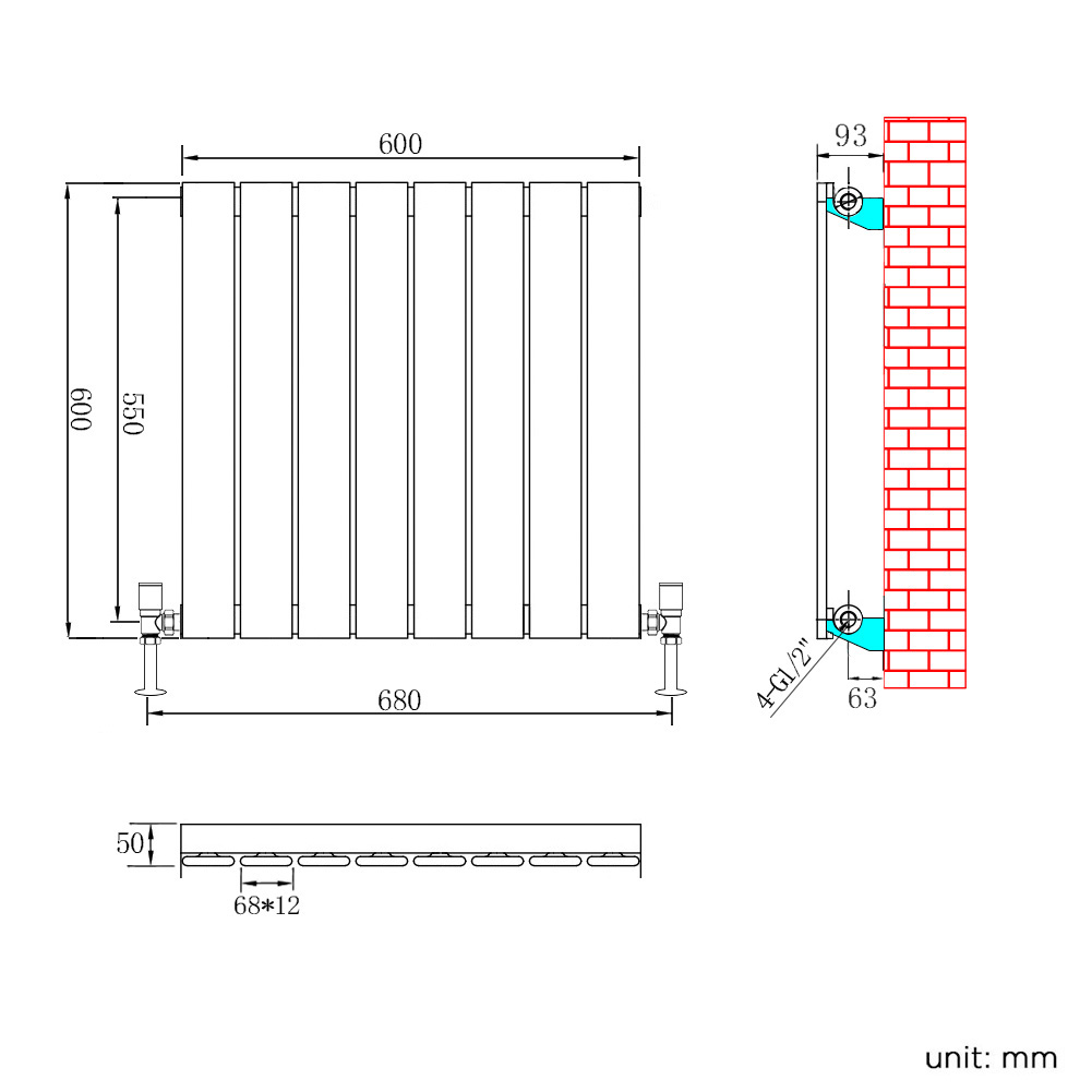 ELEGANT 600 x 600 mm White Modern Horizontal Column Radiators White ...