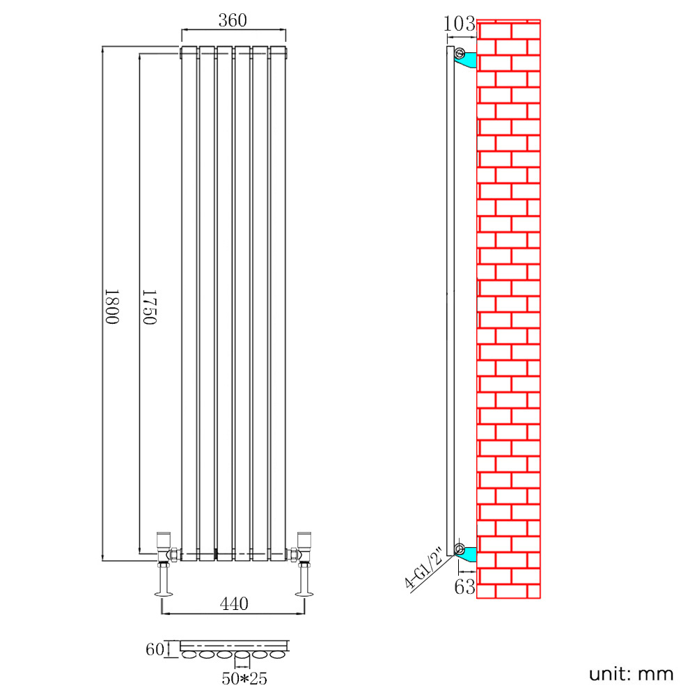 ELEGANT 1800x360mm Modern Anthracite Vertical Tall Column Radiator ...
